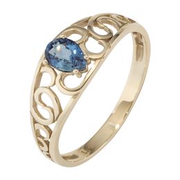 Jobo Damen Goldring "Saphirring", 52, Gelbgold 585blau, Gelbgold 585, Fingerringe, 585 Gold mit Saphir Tropfen