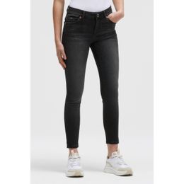 SOCCX Damen Slim-fit-Jeans, schwarz, Gr. 26, Abriebeffekte, Denim/Jeans, Material: 63% Baumwolle, 25% Polyester, 10% Viskose, 2% Elasthan, Zusatz: