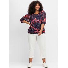 Damen Langarmshirt "T-Shirt", blau, Gr. 48, sheego by Joe Browns, gebl&uuml;mt, gemustert, 92% Polyester, 8% Elasthan, Shirts