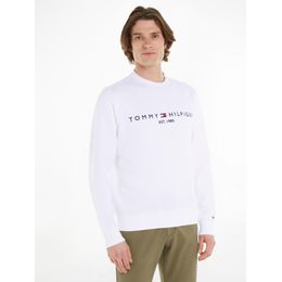 Tommy Hilfiger Herren Sweatshirt "TOMMY LOGO SWEATSHIRT mit Rundhals und Stickerei", wei&szlig;, Gr. S, bestickt, unifarben, Sweatware, Obermaterial: 70%