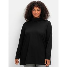 sheego Damen Rollkragenshirt "Rollkragenshirt", schwarz, Gr. 44, unifarben, 100% Baumwolle, Shirts