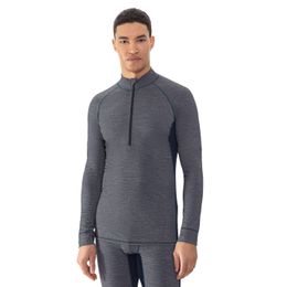 Langarmshirt Mey "Prfrmnc+", Herren, Gr. L, indigo melange, Obermaterial: 48% Schurwolle, 48% Polyester, 4% Elasthan, k&ouml;rpernah h&uuml;ftbedeckend, ohne Ausschnitt, Shirts Langarmshirt, Stehkragen mit Rei&szlig;verschluss, schnelltrocknend