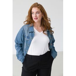 Damen Jeansjacke "BAS-Yamila", blau, Gr. 54, Base Level Curvy, leichte Abriebeffekte, Denim/Jeans, Obermaterial: 98% Baumwolle, 2% Elasthan, Jacken,