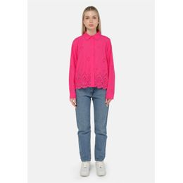 FRESHLIONS Damen Klassische Bluse "Kate", rot, Gr. M, unifarben, 100% Baumwolle, Blusen, mit luftigem Lochmuster