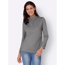 Classic Basics Damen Stehkragenshirt "Stehkragen-Shirt", grau, Gr. 42, unifarben, 100% Baumwolle, Shirts
