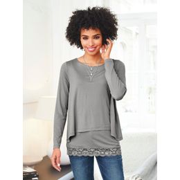 Heine Damen 2-in-1-Langarmshirt "Shirt 2 in 1", grau, Gr. 34, unifarben, 95% Viskose, 5% Elasthan, Shirts