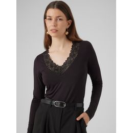 V&eacute;ro Moda VERO MODA Damen V-Shirt "VMROSA LS V-NECK LACE TOP GA JRS NOOS", schwarz, Gr. S, unifarben, Jersey, Obermaterial: 95% Viskose, 5% Elasthan, Shirts