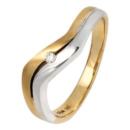 Jobo Damen Diamantring "Goldring Welle", 54, P1 = bei 10-facher Vergr&ouml;&szlig;erung erkennbare Einschl&uuml;sse, Diamanten Gelbgold 585 Wei&szlig;gold 585, gold,
