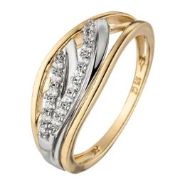 Jobo Damen Goldring "Ring Damenring", 60, Gelbgold 375gelbgold 375, Gelbgold 375, Fingerringe, 375 Gold bicolor mit 15 Zirkonia