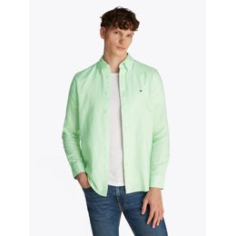 Tommy Hilfiger Herren Langarmhemd "LINEN BLEND SOLID Regular Fit SHIRT", gr&uuml;n, Gr. XL, unifarben, Web, Obermaterial: 52% Baumwolle, 48% Leinen,