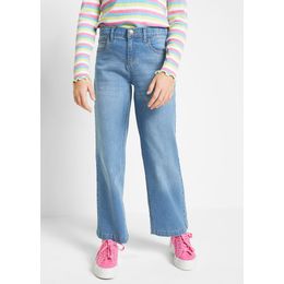 bonprix Kinder Weite Jeans, blau, Gr. 164, Obermaterial: 82% Baumwolle, 17% Polyester, 1% Elasthan, Jeans, Wide-Leg-Jeans Mid Waist