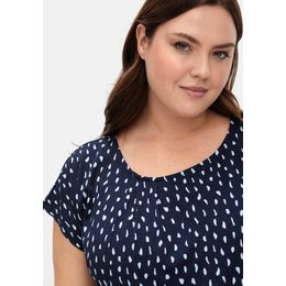 sheego Damen Kurzarmshirt "Kurzarmshirt", blau, Gr. 56, gemustert, 95% Viskose, 5% Elasthan, Shirts