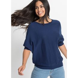 bonprix Damen Strickpullover, blau, Gr. 48, Obermaterial: 50% Baumwolle, 50% Polyacryl, Pullover, Feinstrickpullover aus Baumwoll-Mix