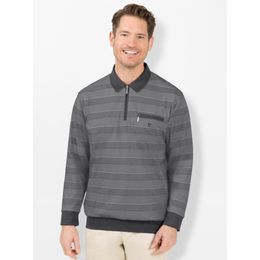 Hajo Herren Poloshirt "Langarm-Poloshirt", grau, Gr. 52, gemustert, mehrfarbig, 62% Baumwolle, 38% Polyester, Shirts