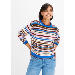 bonprix Damen Strickpullover, blau, Gr. 48, Obermaterial: 100% Polyacryl, Pullover, Pullover gestreift