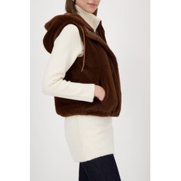 monari Damen Fellimitatwestebraun, Gr. 40, unifarben, Pl&uuml;sch, Obermaterial: 100% Polyester. Futter: 100% Polyester, Westen, mit Kapuze