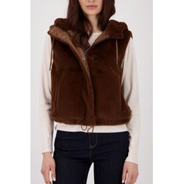 monari Damen Fellimitatwestebraun, Gr. 46, unifarben, Pl&uuml;sch, Obermaterial: 100% Polyester. Futter: 100% Polyester, Westen, mit Kapuze
