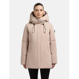 Kurzmantel Khujo "Allap", Damen, Gr. L (40), beige, Obermaterial: 55% Baumwolle, 45% Polyester; Innenfutter: 100% Nylon; Wattierung: 100% Polyester, Basic, figurbetont Po-bedeckend, hoch geschlossener Ausschnitt, &Auml;rmel ohne &Auml;rmelschlitz elastischer Bund, M&auml;ntel Kurzmantel, Warmer Damen Mantel mit innenliegenden Rucksack-Tr&auml;gern