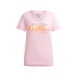 SOCCX Damen V-Shirt, rosa, Gr. M, Glitzermuster, bedruckt, Single Jersey, Material: 100% Baumwolle, Shirts, aus Baumwolle