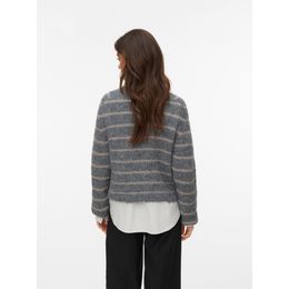 V&eacute;ro Moda VERO MODA Damen Strickjacke "VMAWESOME SHINE LS O-NCK STRIPE CARD BOO"dunkelgrau melange detail:lgm, silber lurex, Gr. S, gestreift, Strick,
