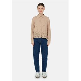 FRESHLIONS Damen Klassische Bluse "Kate", braun, Gr. XL, unifarben, 100% Baumwolle, Blusen, mit luftigem Lochmuster