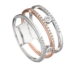 Jobo Damen Diamantring "Ring Goldring 3-reihig breit Statement", 56, SI = kleine Einschl&uuml;sse, Diamanten Ros&eacute;gold 585 Wei&szlig;gold 585ros&eacute;gold 585,