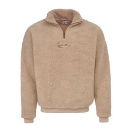 Rundhalspullover Karl Kani "Karl Kani Herren KM213-063-1 Small Signature Teddy Troyer", Herren, Gr. M, lightsand, 100% Polyester, relaxed fit, amerikanischer Ausschnitt, Pullover Rundhalspullover
