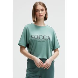 SOCCX Damen Rundhalsshirttopaz, Gr. XS, bedruckt, Web, Material: 70% Modal, 30% Polyester, Shirts, mit Fledermaus&auml;rmeln