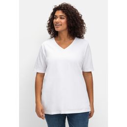 sheego Damen Kurzarmshirt "T-Shirt", wei&szlig;, Gr. 48, unifarben, 50% Baumwolle, 50% Modal, Shirts