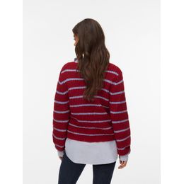 V&eacute;ro Moda VERO MODA Damen V-Ausschnitt-Pullover "VMAWESOME SHINE LS V-NCK STRIPE PULL BOO", rot, Gr. S, gestreift, Strick, Obermaterial: 55% Polyester, 17%