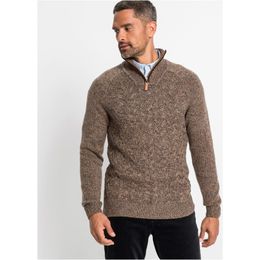 bonprix Herren Strickpullover "Troyer-Pullover mit Wolle", braun, Gr. 56, Obermaterial: 90% Polyacryl, 10% Wolle, Pullover, Troyer-Pullover mit Wolle