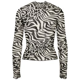 Urban Classics M&auml;dchen Langarmshirt "Urban Classics Damen Ladies AOP Mesh Turtleneck Longsleeve"wei&szlig;, schwarz, Gr. M, bedruckt, 94% Polyamid, 6%