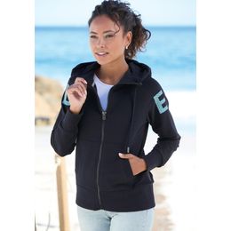 ELBSAND Damen Kapuzensweatjackemarine, Gr. M, unifarben mit Farbeinsatz, Sweatware, Obermaterial: 95% Baumwolle, 5% Elasthan, Sweatjacken, mit gro&szlig;em