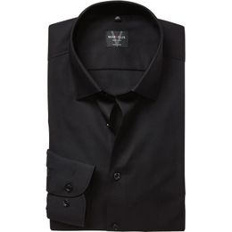 Langarmhemd MARVELIS, Herren, Gr. 38, N-Gr, schwarz, Web, Obermaterial: 100% Baumwolle, k&ouml;rpernah, 2-Knopf-Manschette, Hemden, Kentkragen, Businesshemd, k&ouml;rpernah