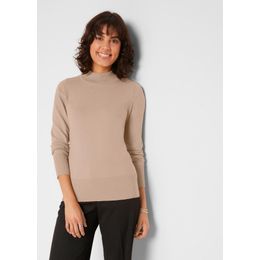 bonprix Damen Strickpullover, beige, Gr. 44, unifarben, Strick, Obermaterial: 60% Baumwolle, 30% Polyester, 10% Polyamid, Pullover, Feinstrickpullover