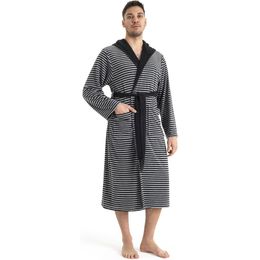 Herrenbademantel Kangaroos, L:120cm, schwarz, Leichtfrottier, Hausm&auml;ntel, "Luana, ideal f&uuml;r Sauna & Spa, Hotelbademantel, Morgenmantel", Streifen -