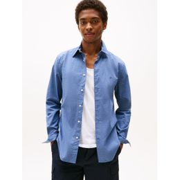Tommy Hilfiger Herren Langarmhemd "FLEX POPLIN MINI PRINT Regular Fit SHIRT", blau, Gr. XXL, Web, Obermaterial: 100% Baumwolle, Hemden, regular fit,