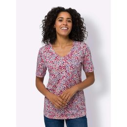 V-Shirt Classic Basics "V-Shirt", Damen, Gr. 40, puder, erika, bedruckt, 100% Baumwolle, gebl&uuml;mt, gemustert, mehrfarbig, V-Ausschnitt, Shirts