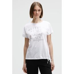 Rundhalsshirt SOCCX, Damen, Gr. XL, wei&szlig;, Material: 100% Baumwolle, bedruckt, loose fit normal, angeschnitten gerader Abschluss, Shirts Rundhalsshirt, mit Bindeband am Saum