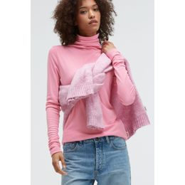 Rundhalsshirt SENSES.THE LABEL, Damen, Gr. S, rose pink, Material: 50% Polyester, 50% Viskose, unifarben, slim fit normal, eingesetzt gerader Abschluss, Shirts Rundhalsshirt, mit &uuml;berlangen &Auml;rmeln