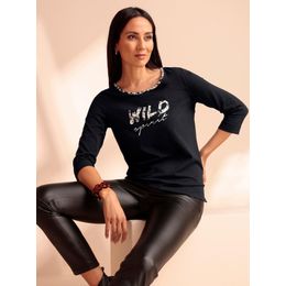 Heine Damen 3/4-Arm-Shirt "Shirt", schwarz, Gr. 34, bedruckt, gemustert, mehrfarbig, 95% Baumwolle, 5% Elasthan, Shirts