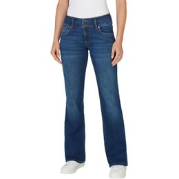 Gerade Jeans Pepe Jeans "STRAIGHT JEANS LW", Damen, Gr. 28, Länge 32, used blau medium, Denim/Jeans, Obermaterial: 94% Baumwolle, 5% Polyester, 1% Elasthan, straight fit lang, Jeans, mit doppeltem Knopfverschluss