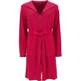 Bademantel Vossen, L:95cm, rot, Baumwoll-Mix, Hausm&auml;ntel, "Tampa, ideal f&uuml;r Sauna & Spa, Hotelbademantel, Morgenmantel", K&auml;ngurutasche, Rei&szlig;verschluss