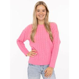 Strickpullover Zwillingsherz ""Zopfstrick"", Damen, Gr. L/XL, pink, Strick, Obermaterial: 45% Polyester, 30% Elasthan, 25% Polyacryl, h&uuml;ftbedeckend, Rundhals, Pullover Strickpullover, Rundhalsausschnitt, Zopfstrick, Langarm