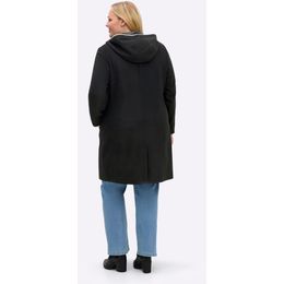 sheego Damen Dufflecoat, schwarz, Gr. 42, unifarben, unifarben mit Farbeinsatz, unifarben mit Farbeins&auml;tzen, 90% Polyester, 10% Wolle, M&auml;ntel