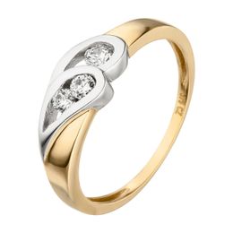 Goldring JOBO "Ring Damenring" Gr. 50, gelbgold 375, Fingerringe, Damen, 50, Gelbgold 375, Goldring, 375 Gold bicolor mit 3 Zirkonia