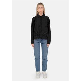FRESHLIONS Damen Klassische Bluse "Kate", schwarz, Gr. L, unifarben, 100% Baumwolle, Blusen, mit luftigem Lochmuster