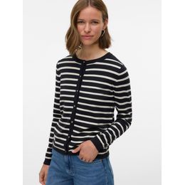 V&eacute;ro Moda VERO MODA Damen Strickjacke "VMHAPPY LS O-NECK BUTTON CARDIGAN BOO"schwarz detail:birch stripes and gold buttons, Gr. L, gestreift, Strick,