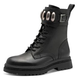 Schnürstiefelette Tamaris, Damen, Gr. 36, schwarz, Leder, Lederimitat, unifarben, Schuhe Schnürstiefelette, Blockabsatz, Schnürboots mit Schmuckelementen in Metallicoptik