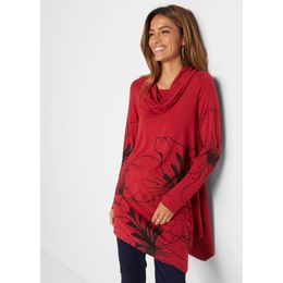 bonprix Damen Longshirt, rot, Gr. 48, Obermaterial: 95% Viskose, 5% Elasthan, Shirts, Longshirt mit Rollkragen